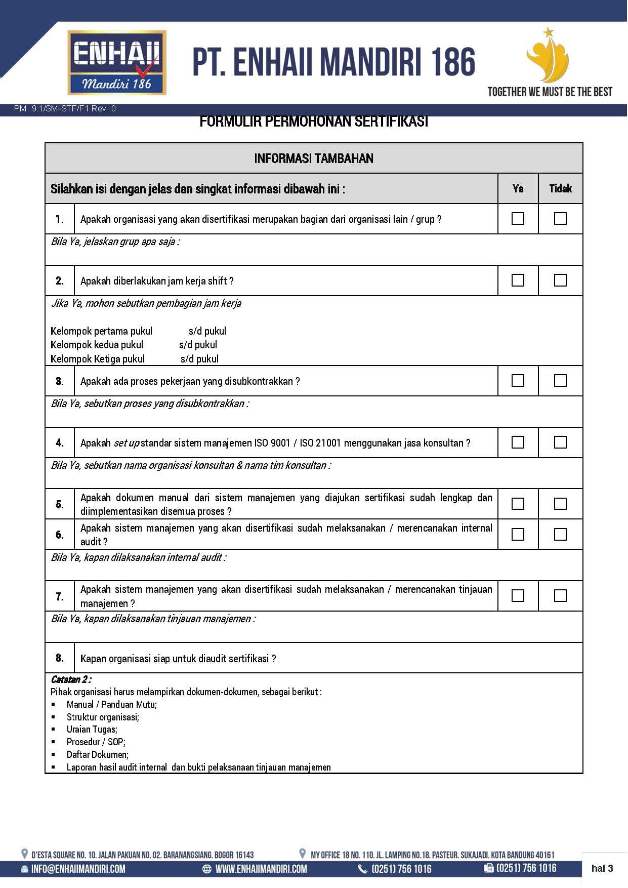 Form Permohonan | Enhaii Mandiri 186